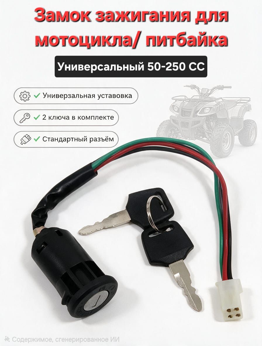 Замок зажигания мотоцикла, 2 положения вкл/выкл, 4 контакта, для питбайка, квадроцикла, универсальный ATV 50-250 СС