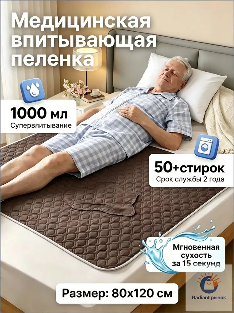 Многоразовая впитывающая пелёнка для лежачих больных моющаяся защитная гигиеническая подстилка для ухода