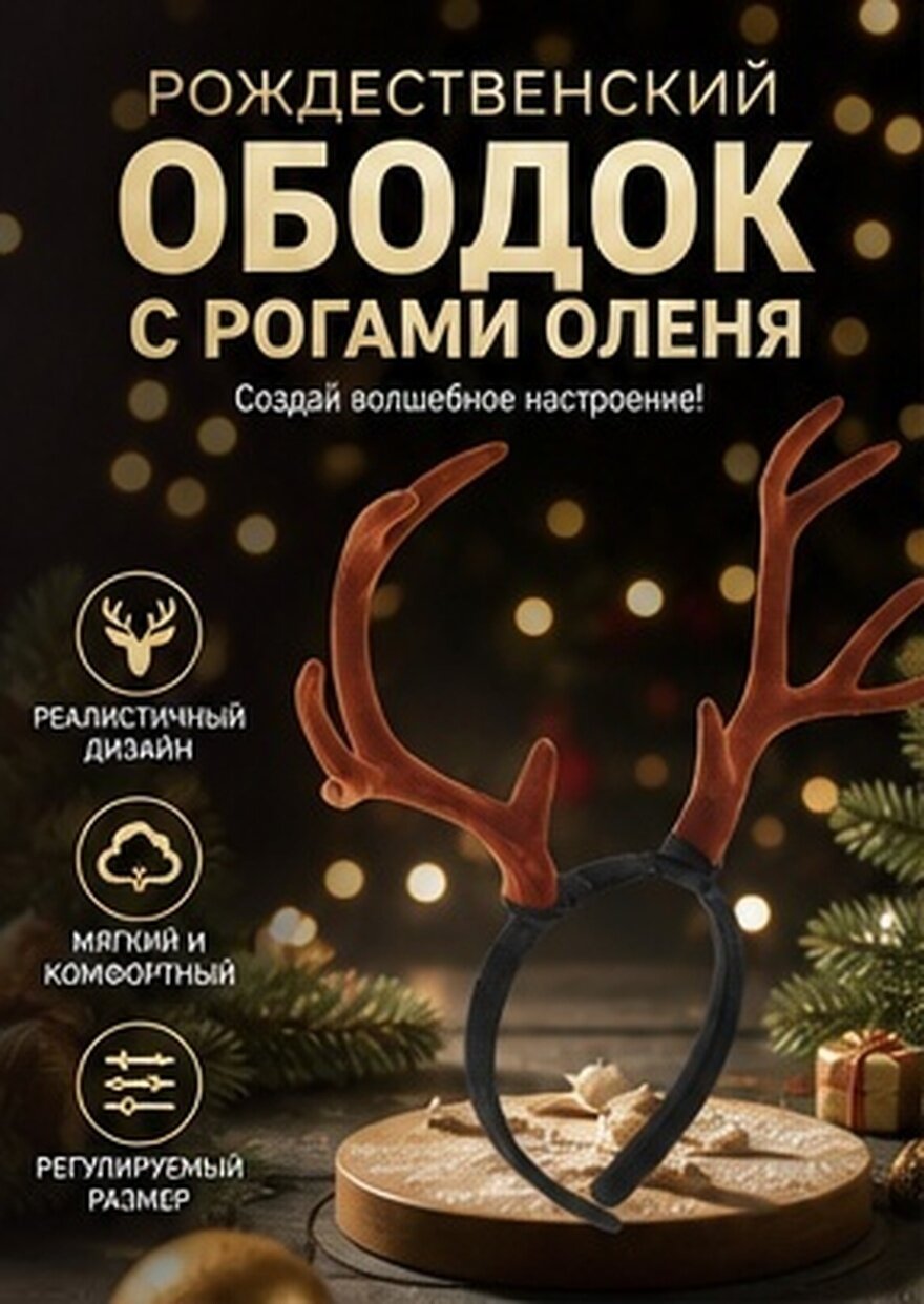 Головной Убор В Форме Оленьих Рогов Для Рождества И Костюмированных Вечеринок Размер 28.00X25.00X1.40Cm