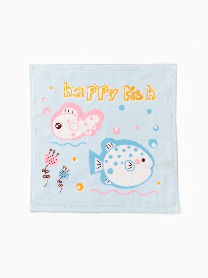 Полотенце двустороннее «Этель» Happy fish, муслин, махра, размер 30×30 см