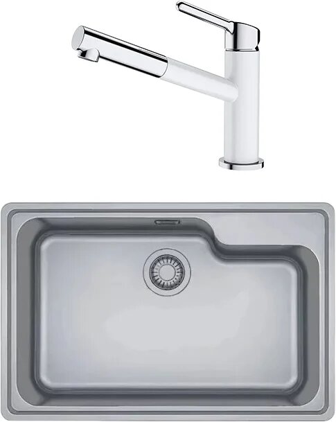 Комплект Мойка Franke Bell ВСX 610-74 TL 74x48, нержавеющая сталь / Смеситель Orbit 115.0623.139 с выдвижным изливом, хром, белый, хром, белый