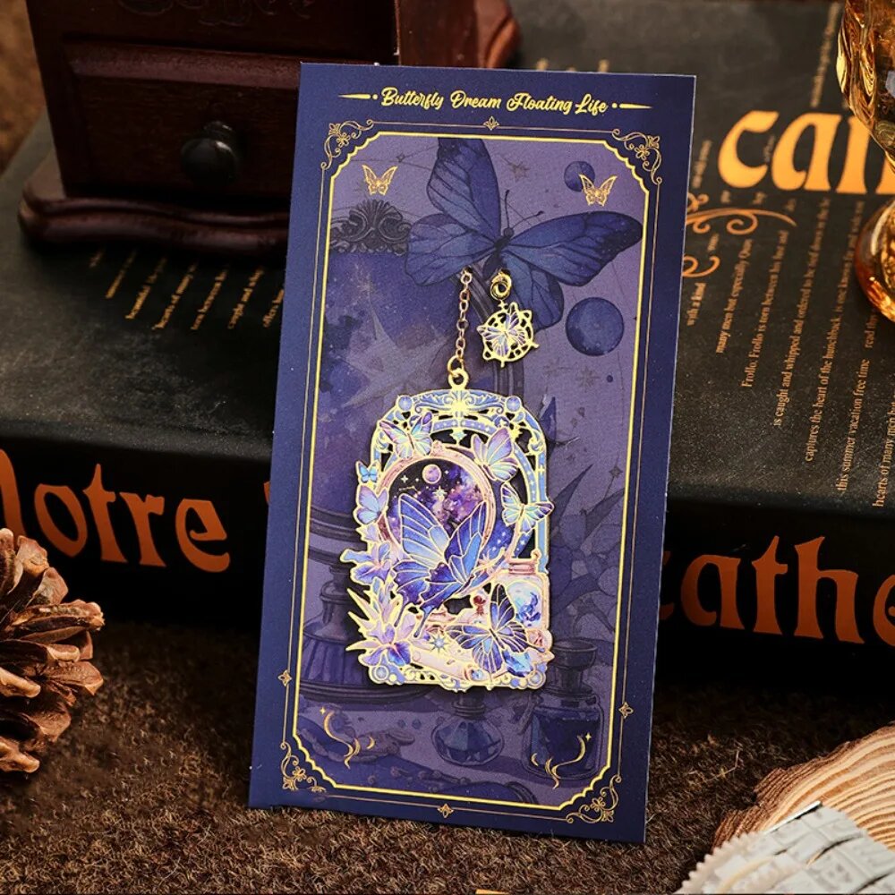 Металлическая закладка «Ветреный цветок, Снежная луна» Темно-синий, Purple Butterfly