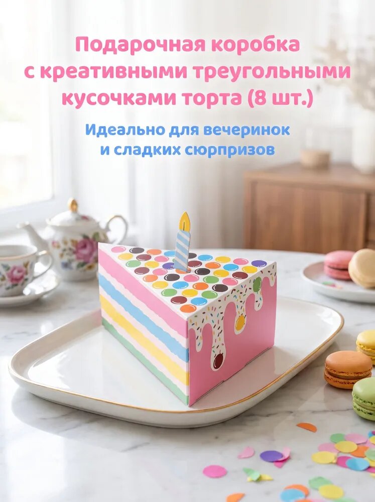 Коробка для подарков "Треугольный торт", разноцветная, 8 штук