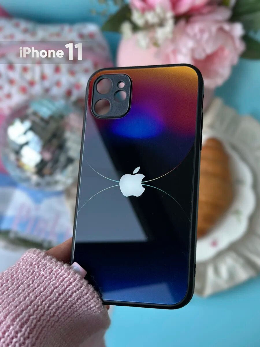 Чехол на iPhone 11 стеклянный с принтом, защитная накладка с эффектным дизайном и прочной поверхностью