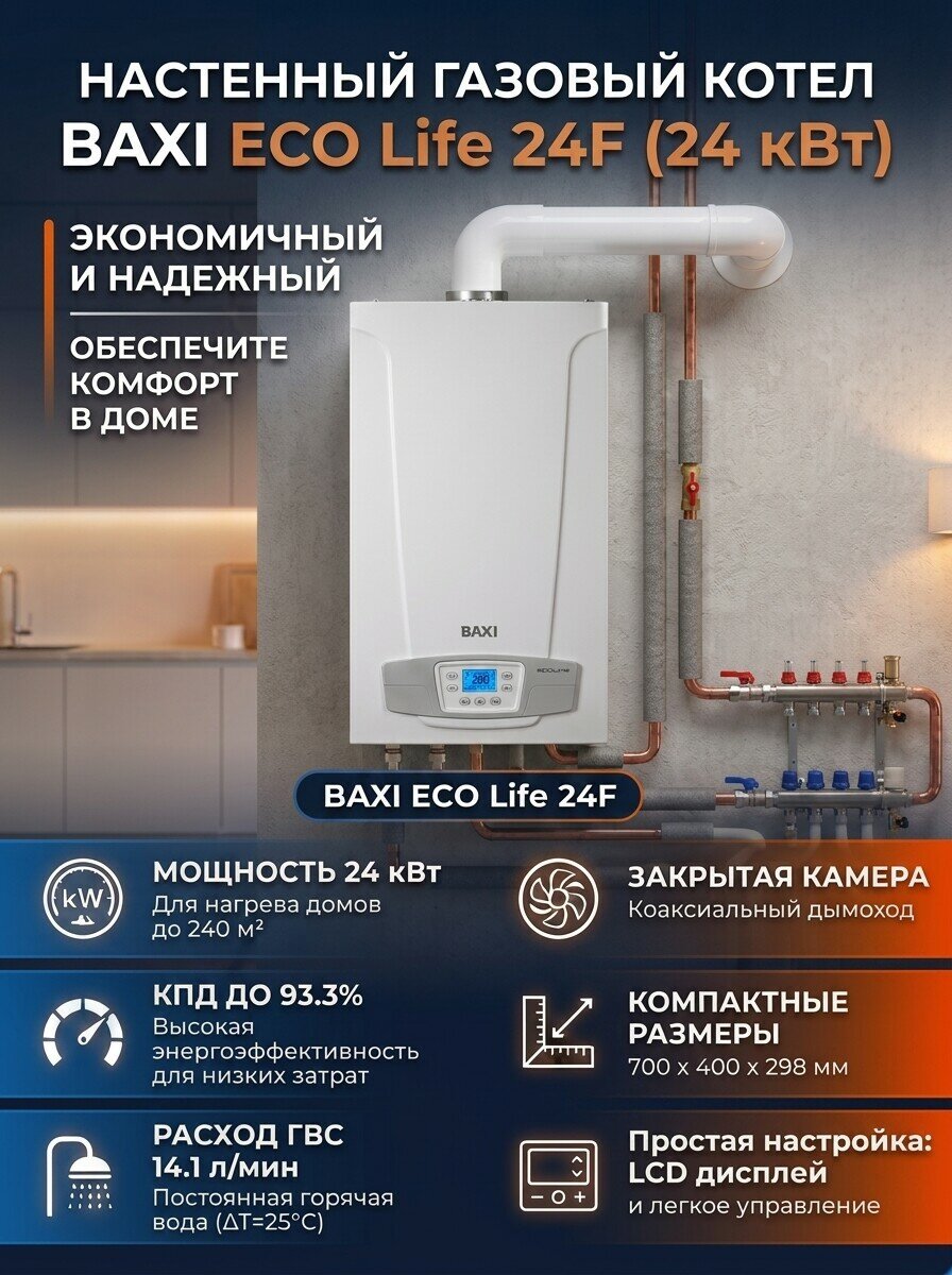 Газовый котел двухконтурный Baxi ECO Life 24F 24 кВт