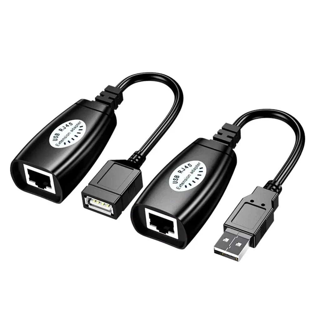 Адаптер-удлинитель 1 пара USB-RJ45 LAN-удлинитель через патч-корд Cat5 RJ45 Cat6, черные сетевые аксессуары