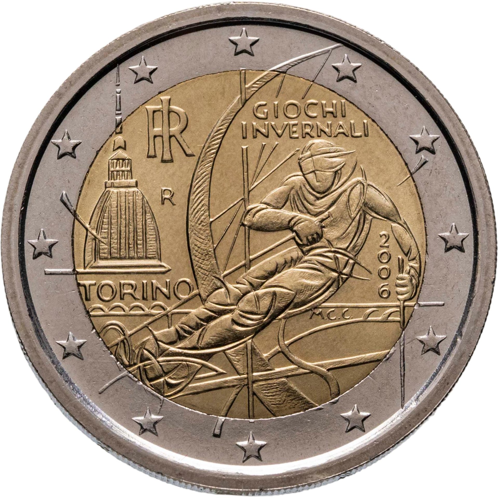 Италия 2 евро euro 2006 "XX зимние Олимпийские игры 2006 года в Турине", Биметалл, в сохранности UNC
