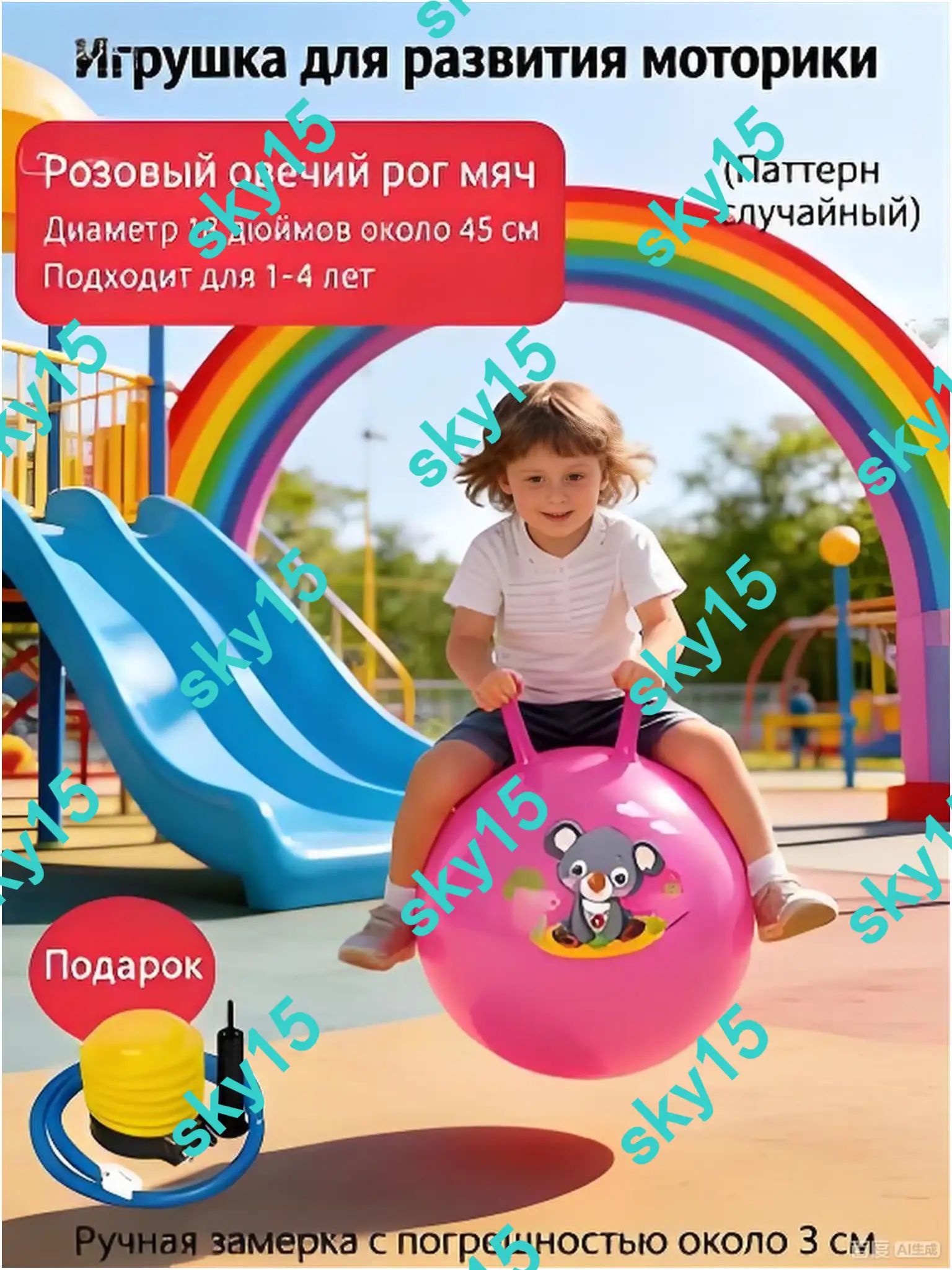 Мяч детский для прыжков с ручкой