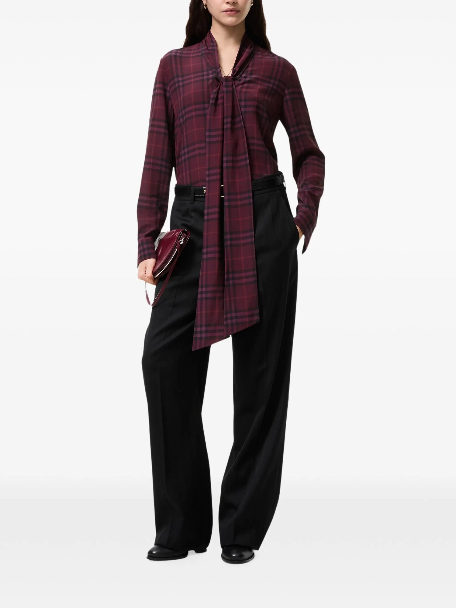 Блуза BURBERRY Check silk scarf blouse, размер 10, фиолетовый — фото 1