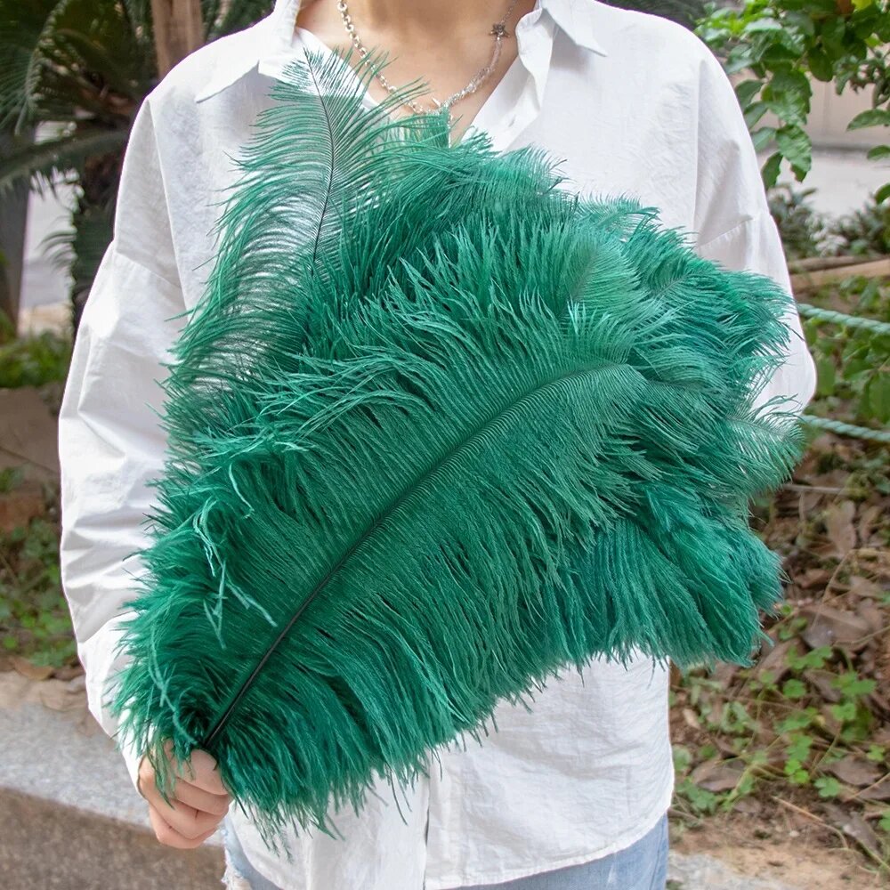 Страусиные перья WqlcraftS 15-60 см, набор из 10 штук 30-35cm 12-14inch, Темно-зеленый, Dark green