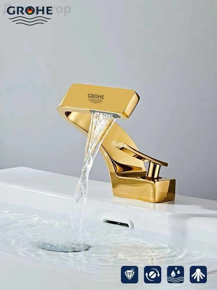 Смеситель для ванной комнаты, смеситель для раковины GROHE, медный креативный водопадный кран