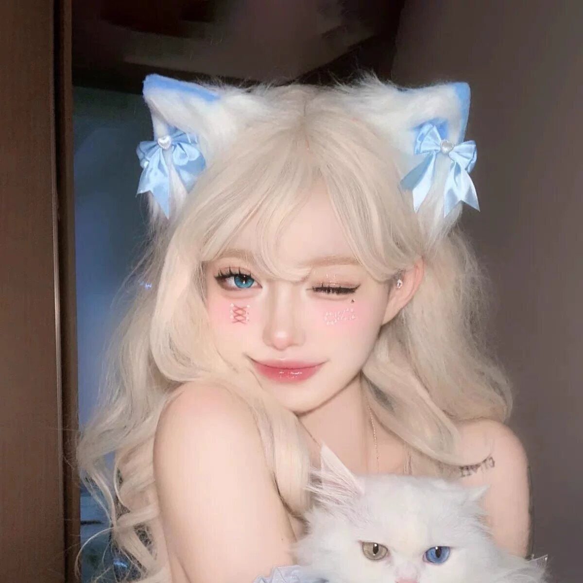 Синяя плюшевая заколка с кошачьими ушами для девочек, косплей, лолита и конвент