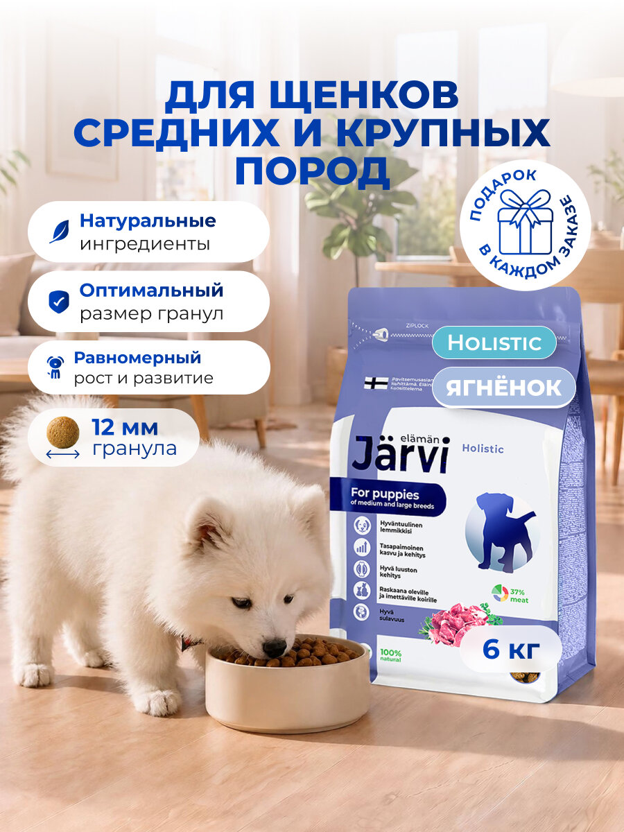 Сухой корм Jarvi полнорационный для щенков средних и крупных пород с ягненком, 6 кг