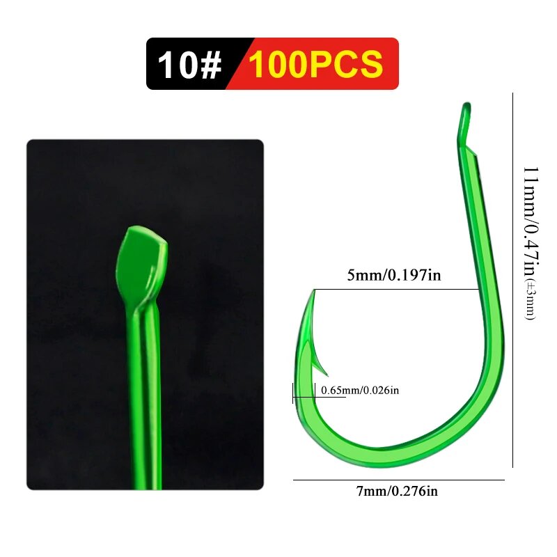 Рыболовные крючки 10#, 100шт, зеленые