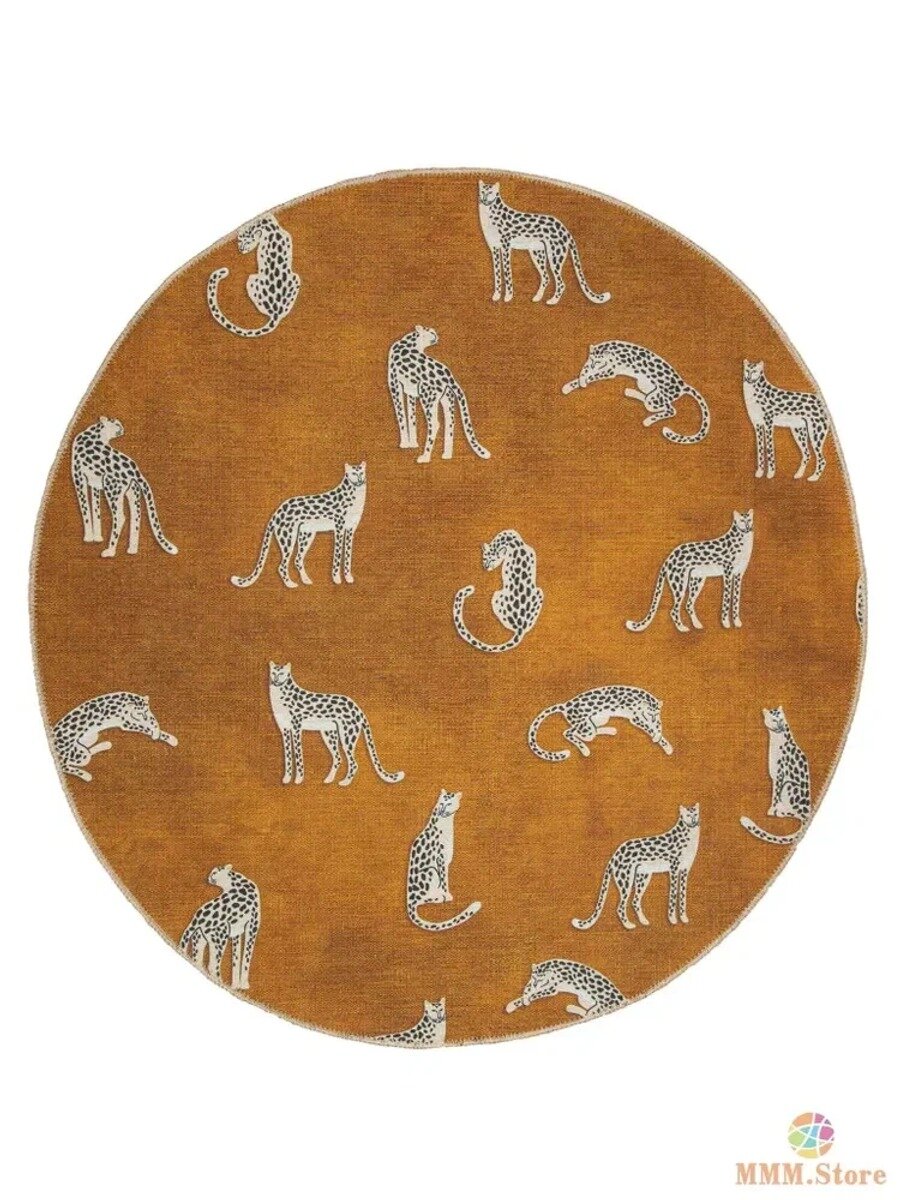 Ковер безворсовый круглый с леопардами 120x120 см, оранжевый