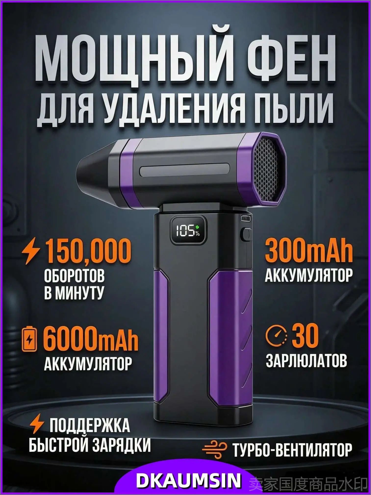 Мощный турбовентилятор 150000 об/мин, беспроводная воздуходувка для авто и дома, 6000 мАч