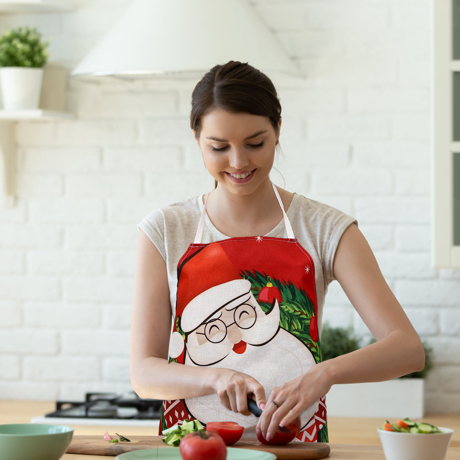 Красный Фартук Для Кухни Из Тwilla 68X55CM С Christmas Элементами Весёлый Унисекс Фартук Легко Очищается Одноразовый