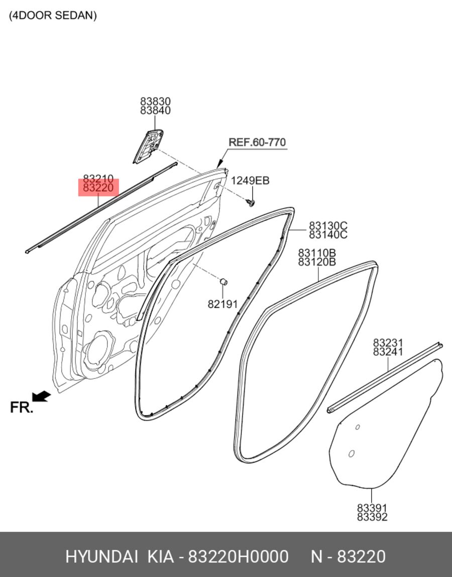 Уплотнитель стекла двери org (Hyundai/Kia 83220H0000)