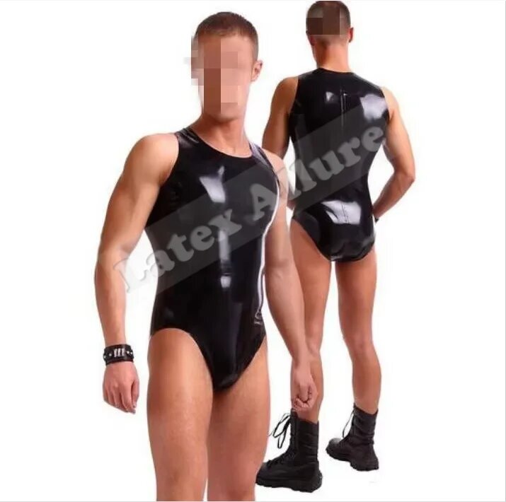 Мужской черный латексный зентай XL, Белый, white