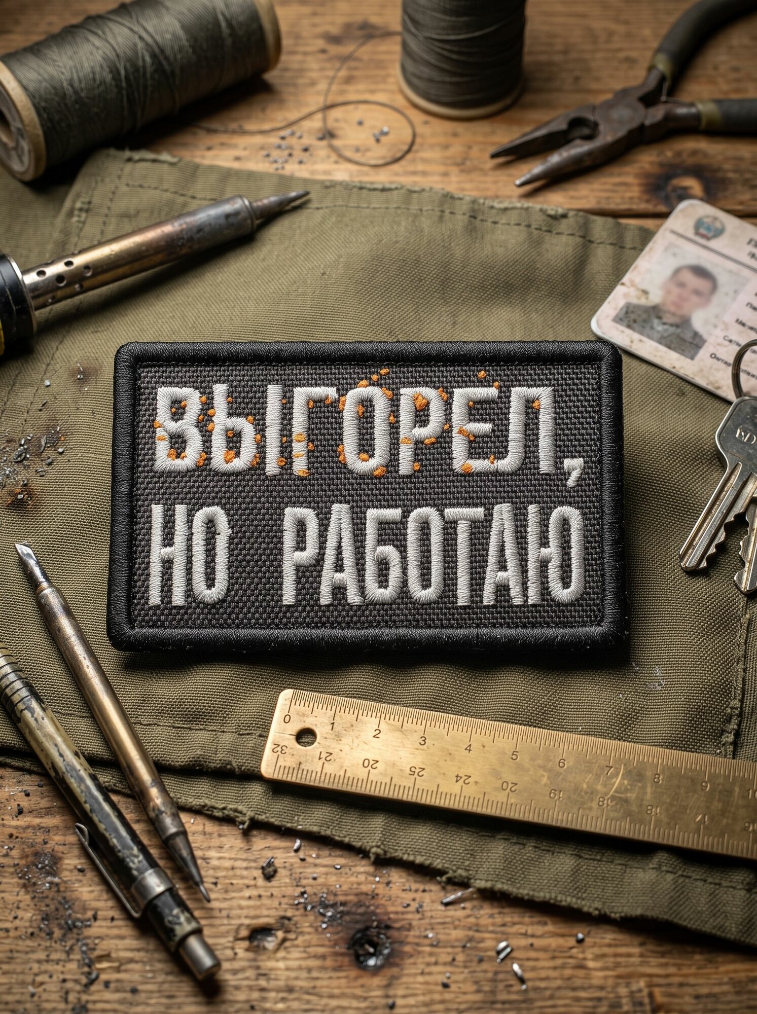 Шеврон на липучке "Выгорел, но работаю"