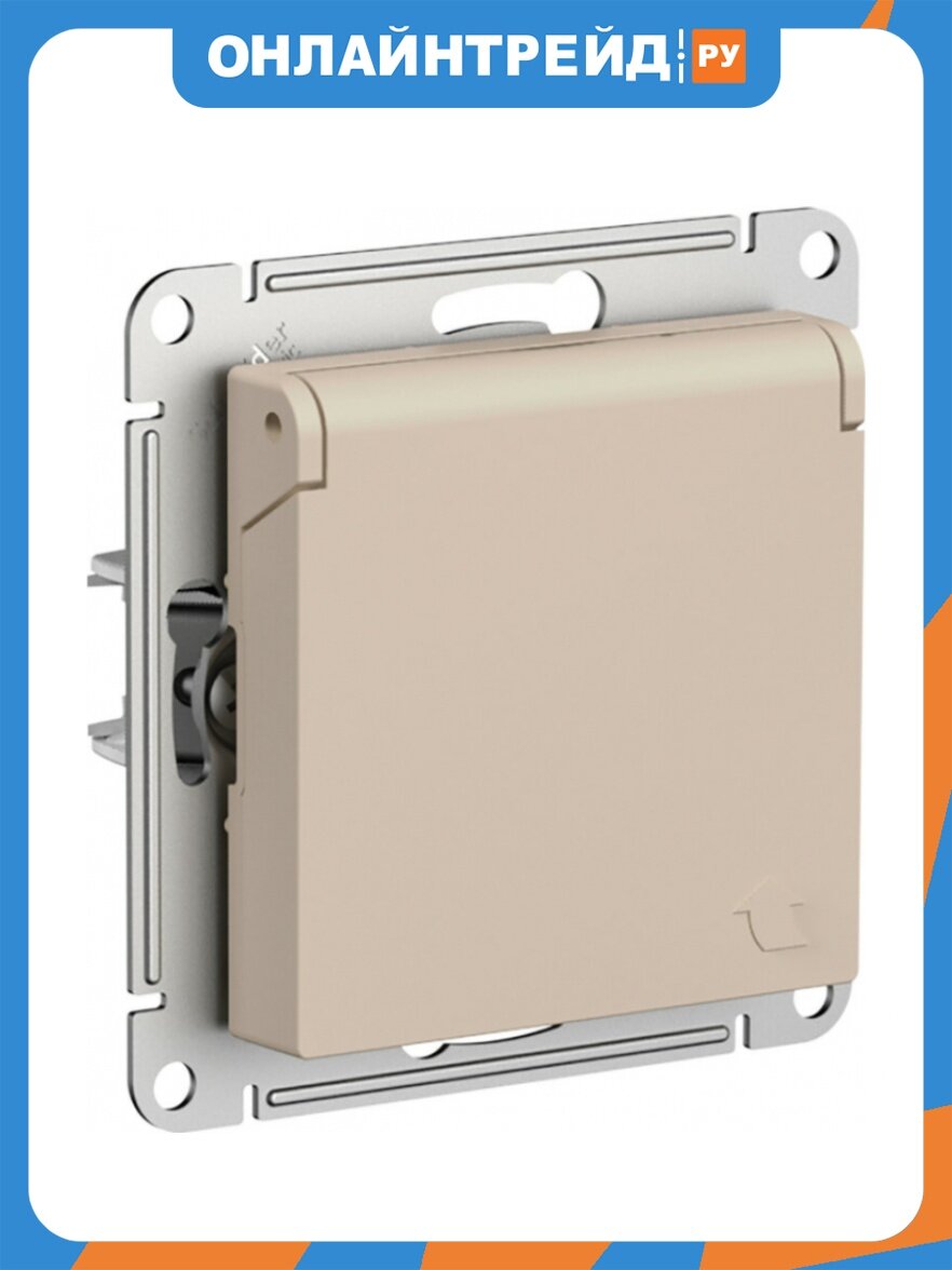Розетка Systeme Electric (schneider Electric) AtlasDesign с заземл. со шторк. с крышкой, 16А, IP20, механизм, Песочный, ATN001246