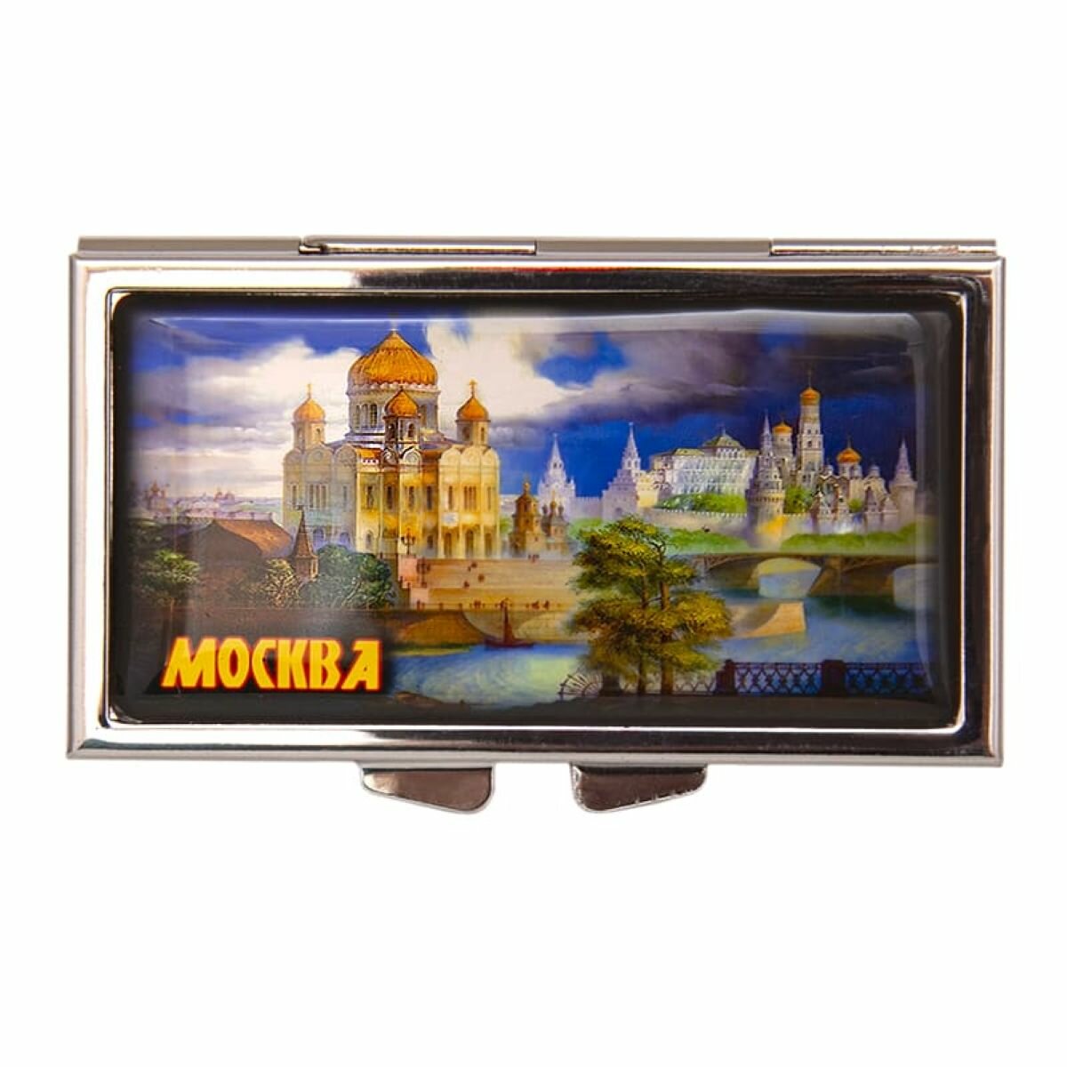 Таблетница металлическая для лекарств три отделения Москва 8 х 4.5 см