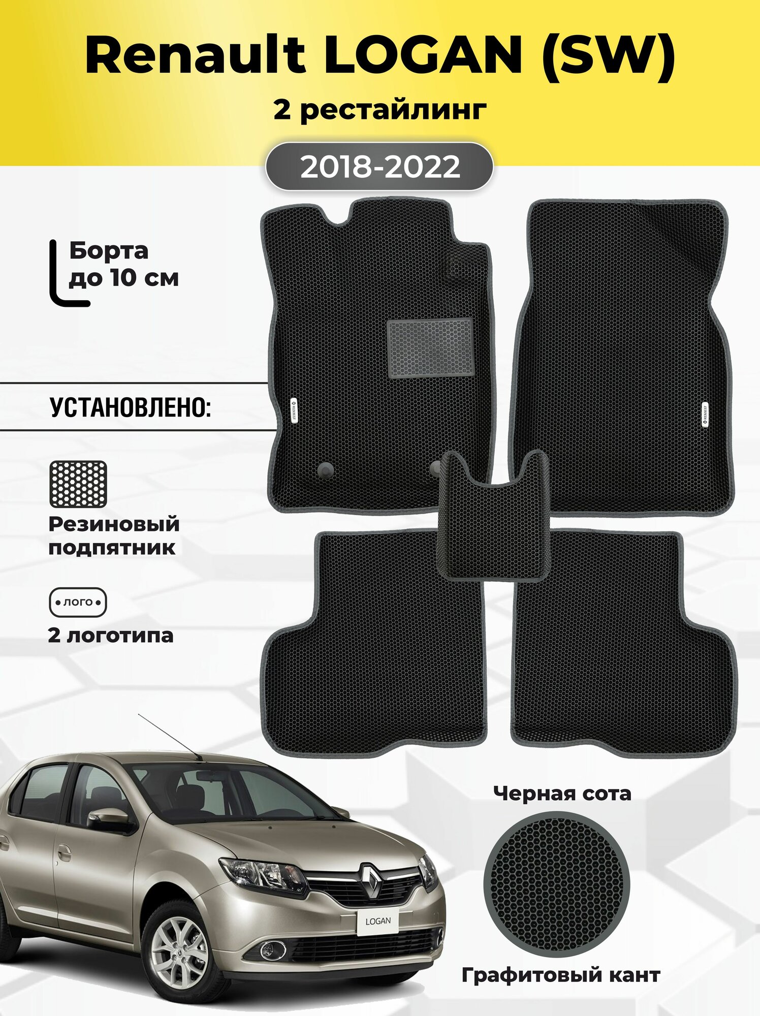 Автомобильные эва коврики Renault Logan 2 SW, ева в машину с бортами