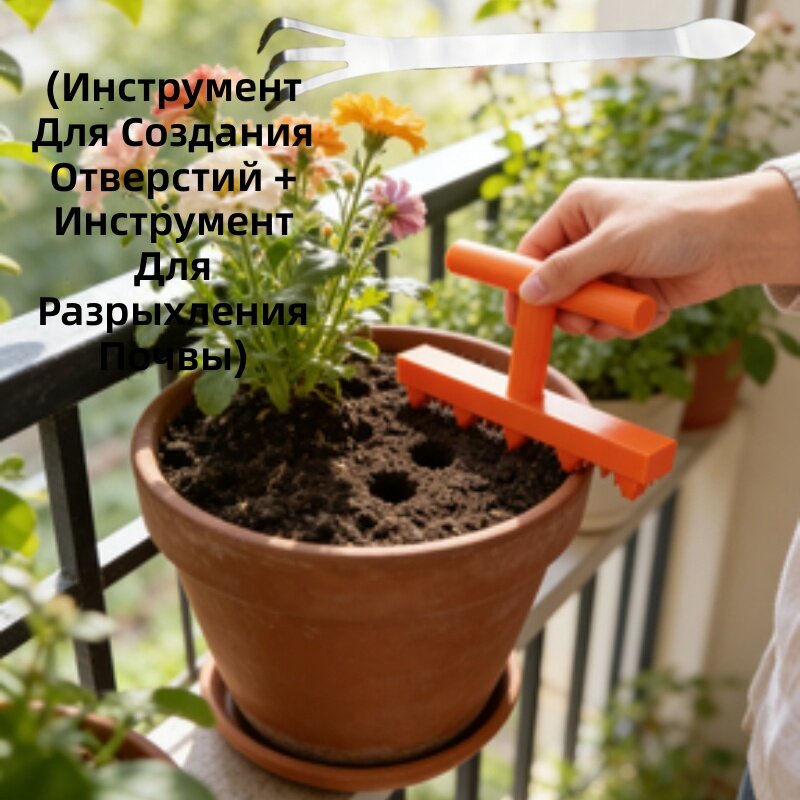 Набор инструментов для рассады: инструмент для создания лунок и рыхлитель грунта (2 шт.)