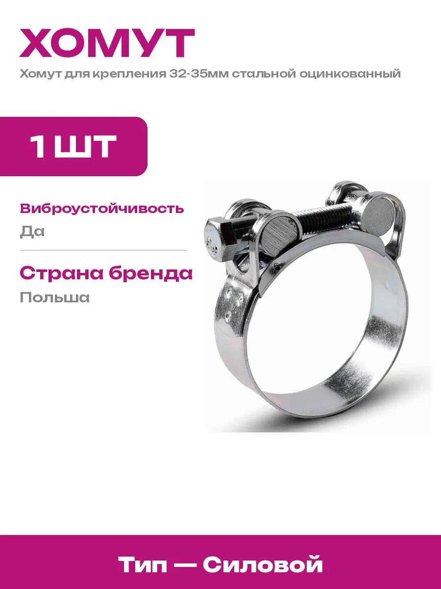 Хомут сантехнический 32-35 мм для труб высокого давления