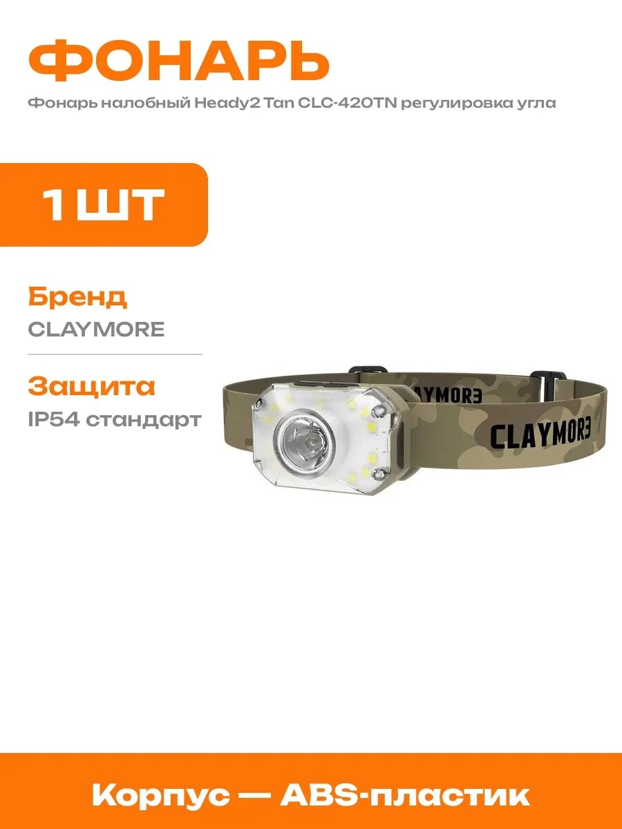 Налобный фонарь Heady2 Tan CLC-420TN с защитой IP54 и Type-C