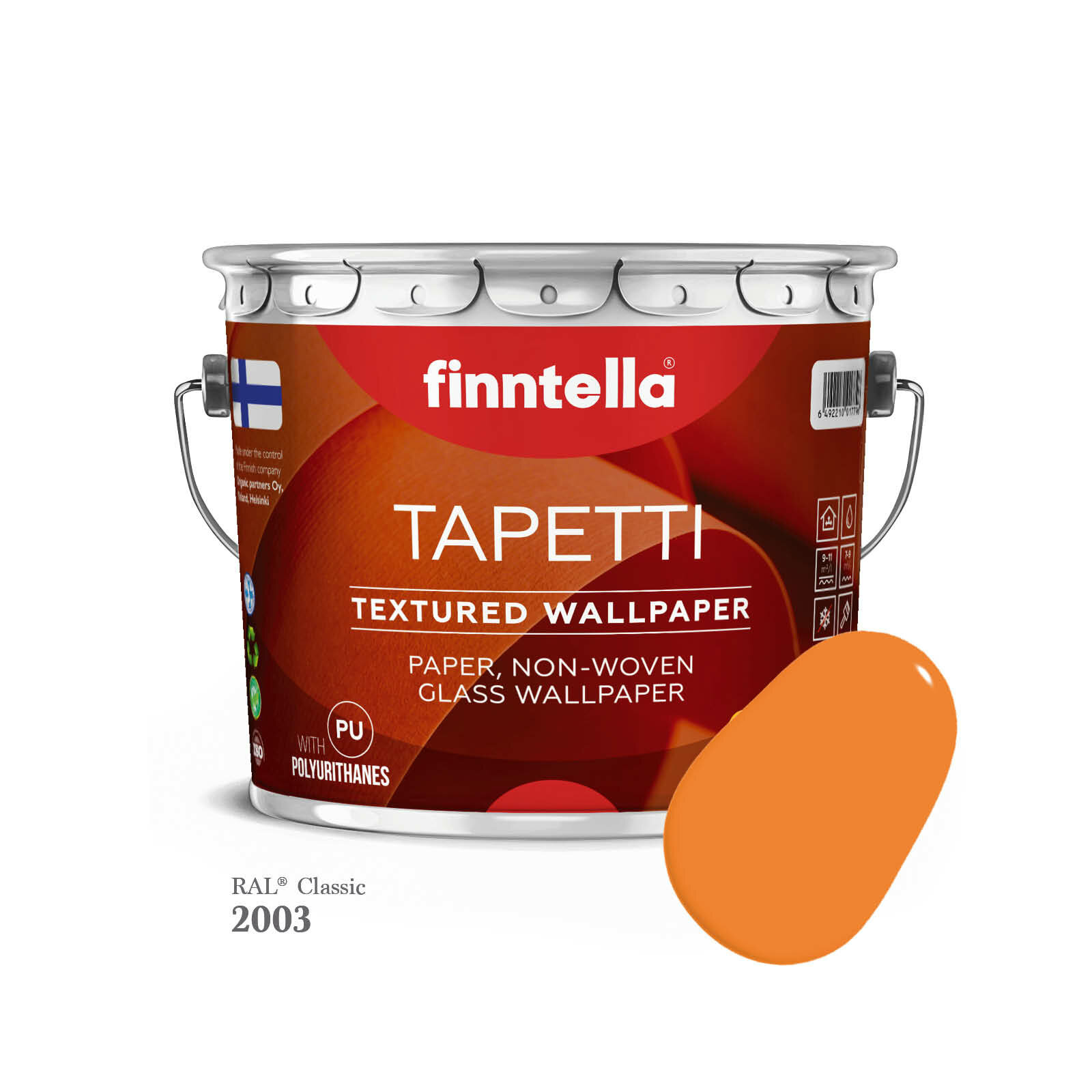 Шелковисто-матовая краска для обоев под окраску TAPETTI SILKKI Matta FINNTELLA, Цвет RAL 2003 Пастельно-оранжевый (Pastel orange), 2,7л