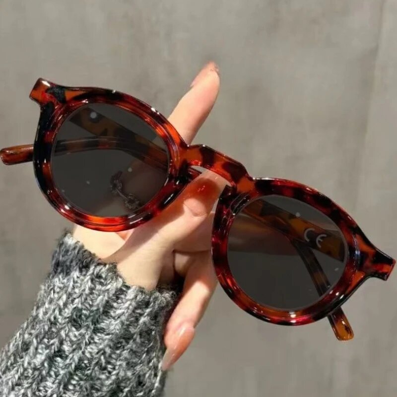 Круглые солнцезащитные очки SNQP черные для близоруких 0 до -4.0 Red Leopard, -3.5