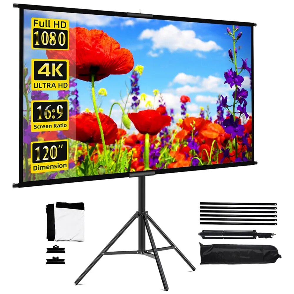 120" белый экран для проектора, без складок, складной штатив