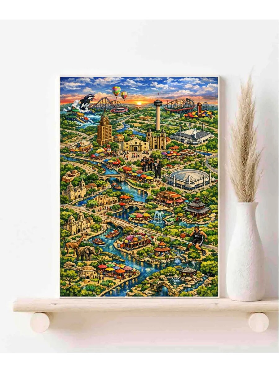 Сан-Антонио, США, Fantasy Map, Карта, Плакат 30x42см