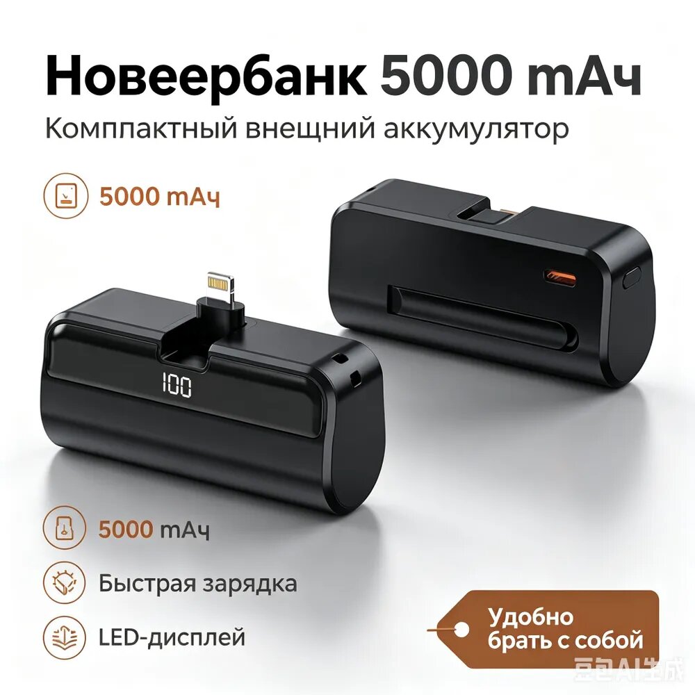 Внешний аккумулятор, 5100 мАч, черный