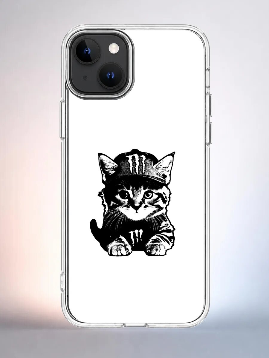 Чехол iPhone 13 кот Monster силиконовый прозрачный