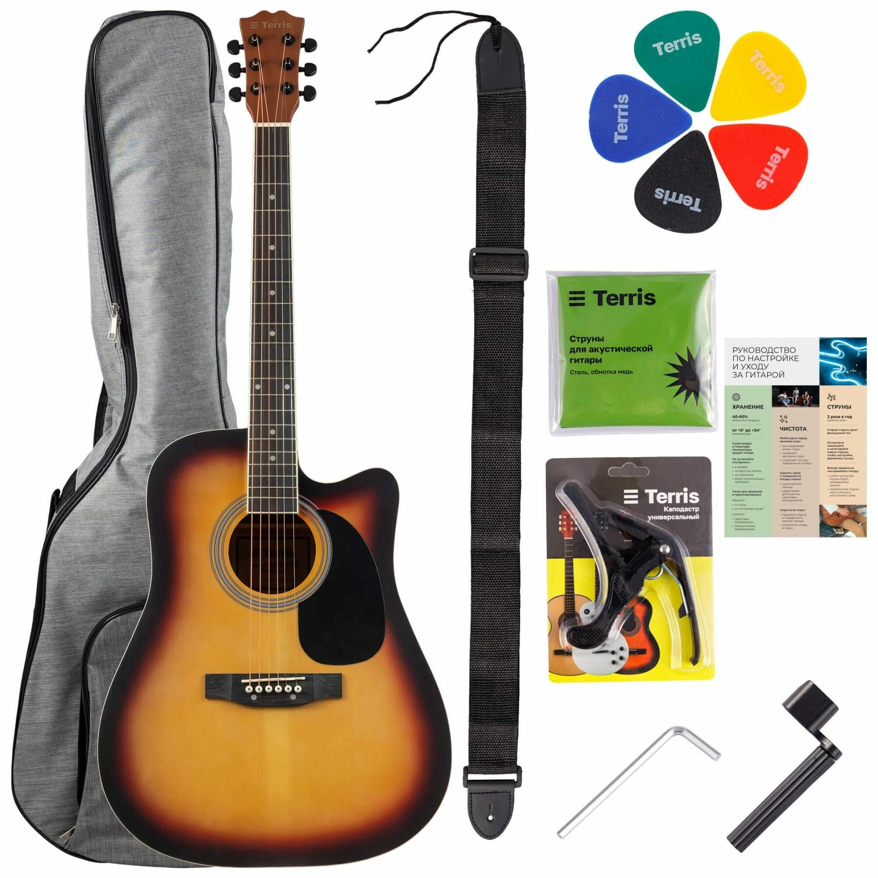 Набор гитариста TERRIS TD-045 SB Starter Pack акустическая гитара и комплект аксессуаров