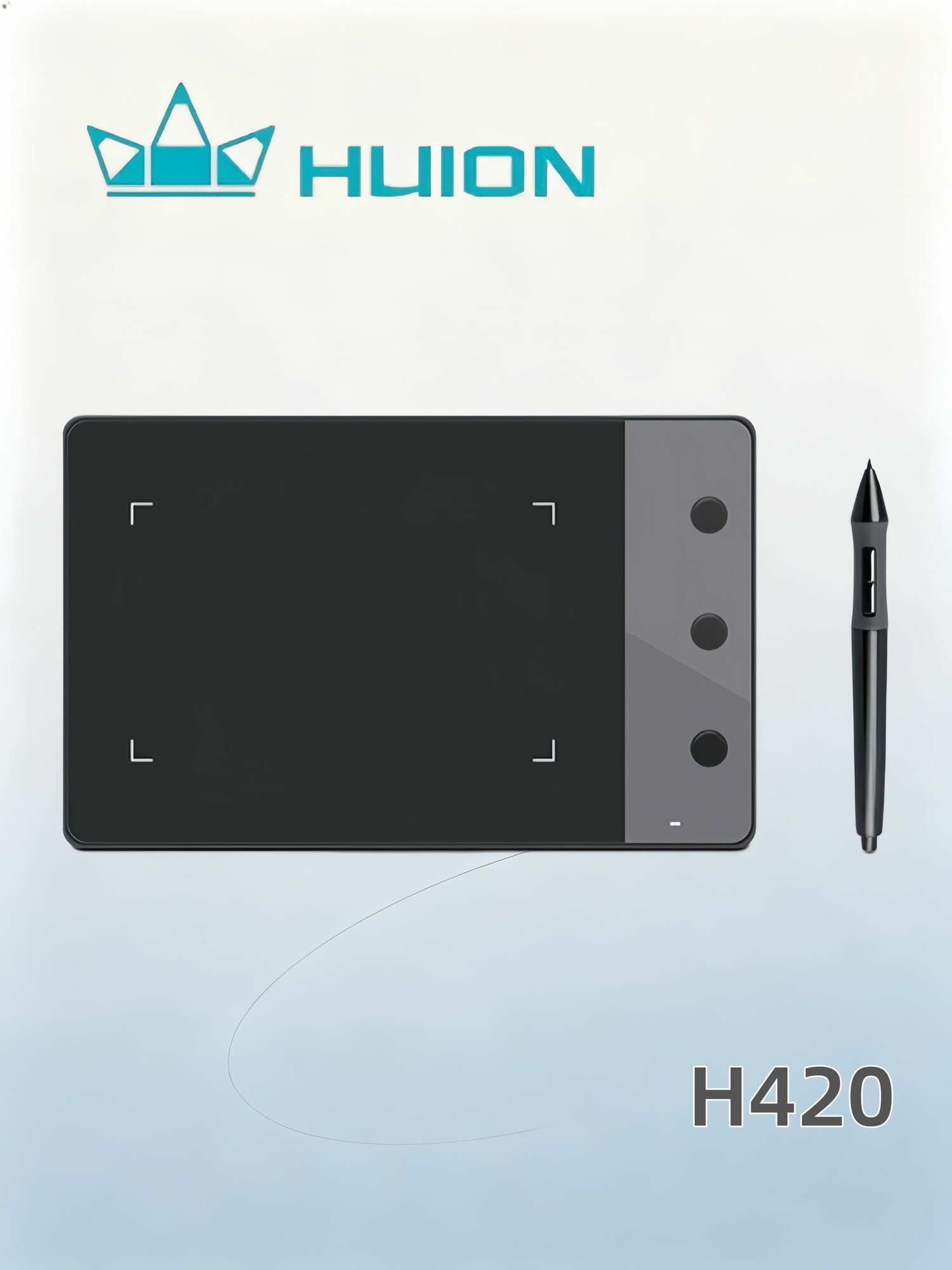 Графический планшет Цифровой планшет Huion H420 для рисования, формат A4, прозрачный, черный