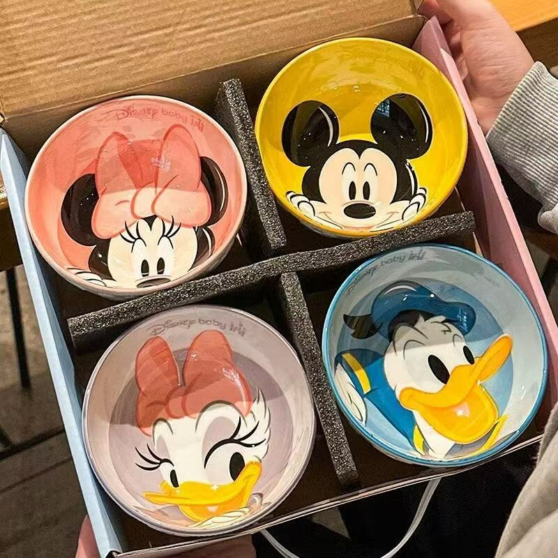 350 мл мини-керамическая миска для риса с Микки Маусом из мультфильма Disney, милая подарочная коробка, набор из четырех