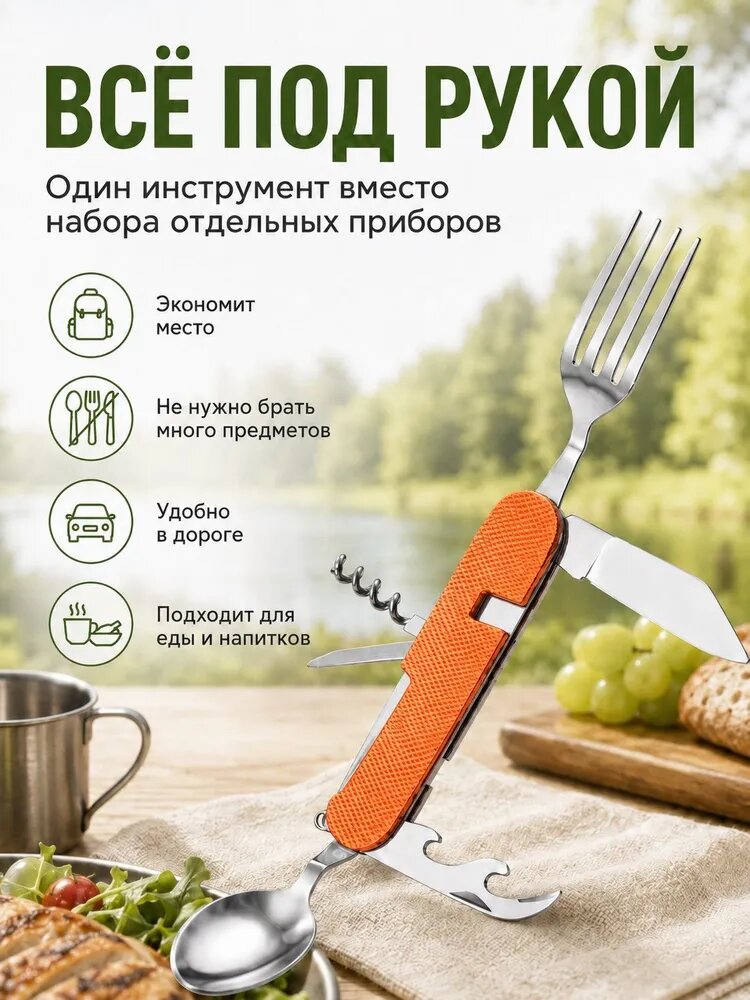 Складной столовый набор 6 в 1, нож вилка ложка из нержавейки, портативный, для кемпинга