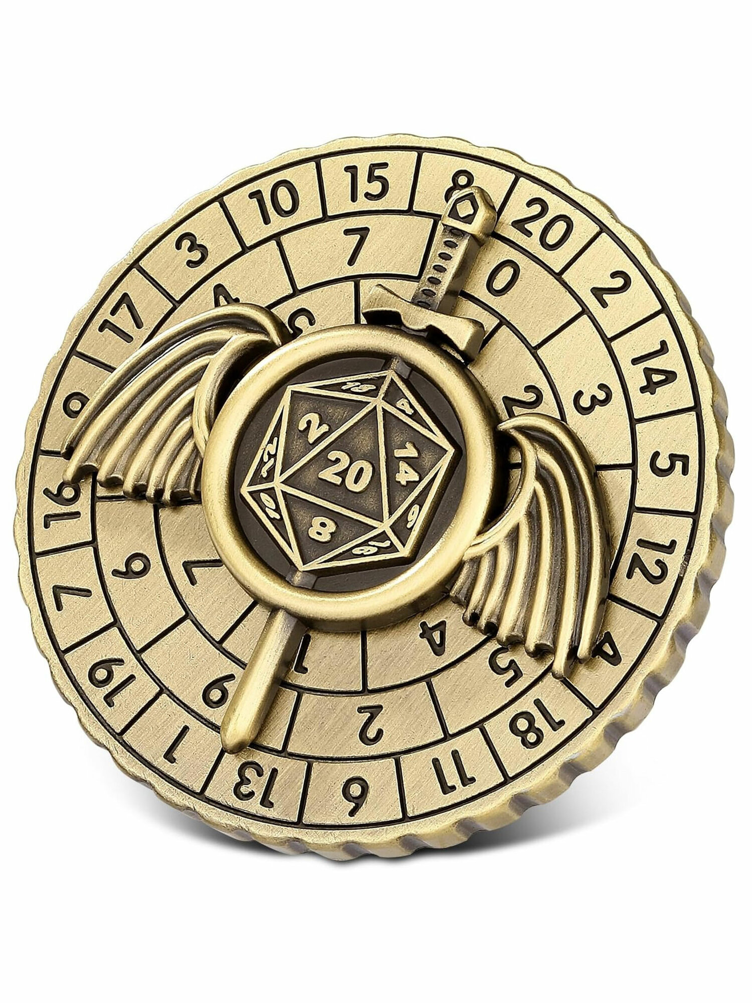 Игральный кубик - спиннер STUFF PRO металлический дайс DnD 7 в 1 Рулетка с мечом, Античная бронза