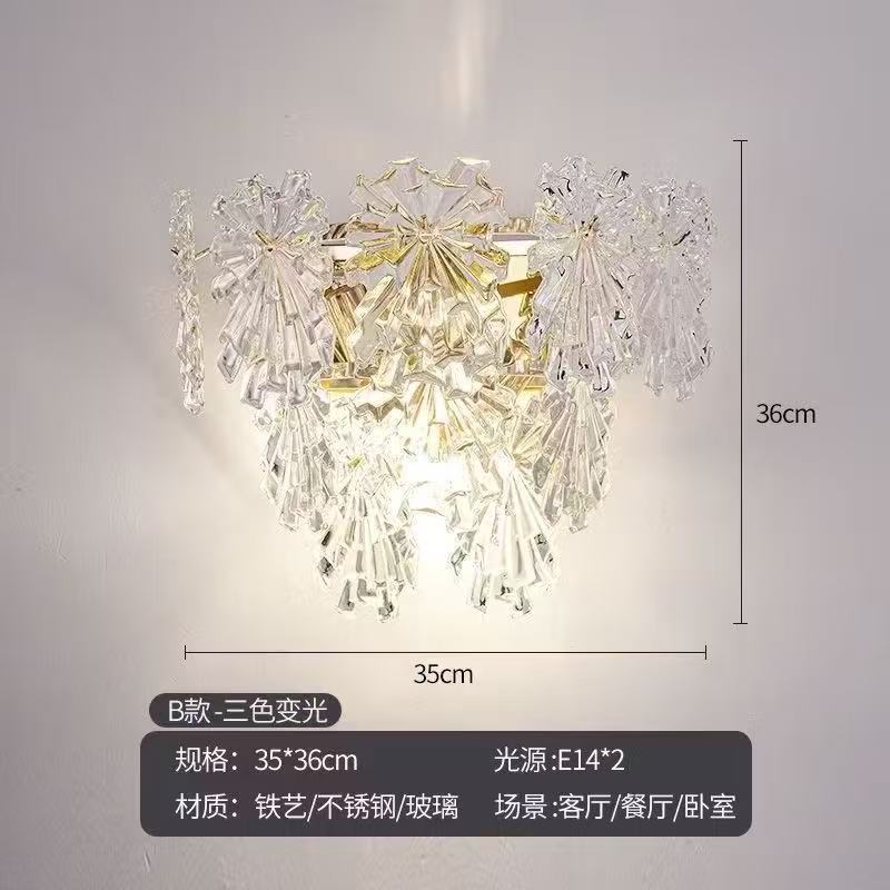 Французский кремовый стеклянный настенный светильник，27*28cm，E14*2, трёхцветный свет .