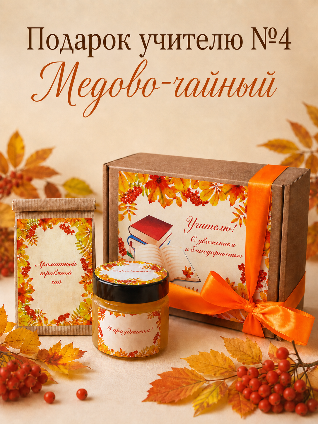 Подарок учителю "Медово-чайный" №4, подарочный набор с чаем и медом