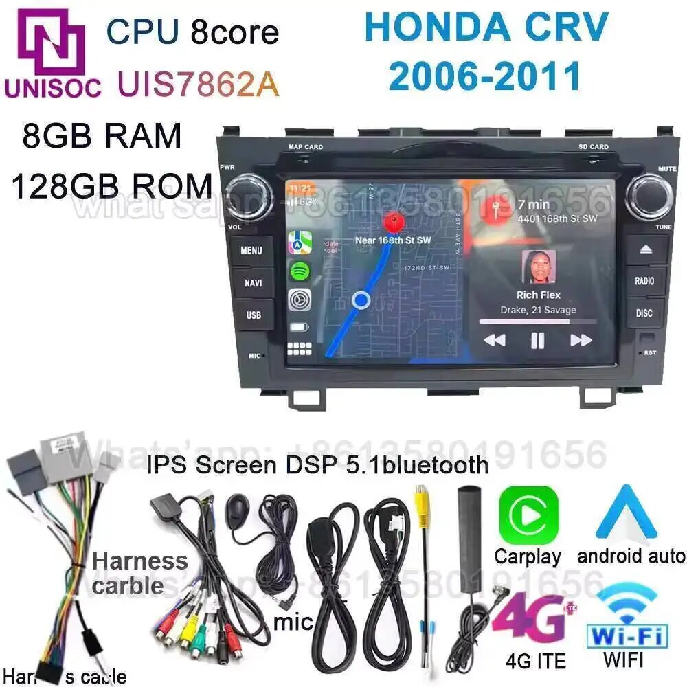 Для Honda CR-V 3 RE CRV 2006-2012: Автомагнитола с Carplay, Android, мультимедийным UIS7862A-8-128