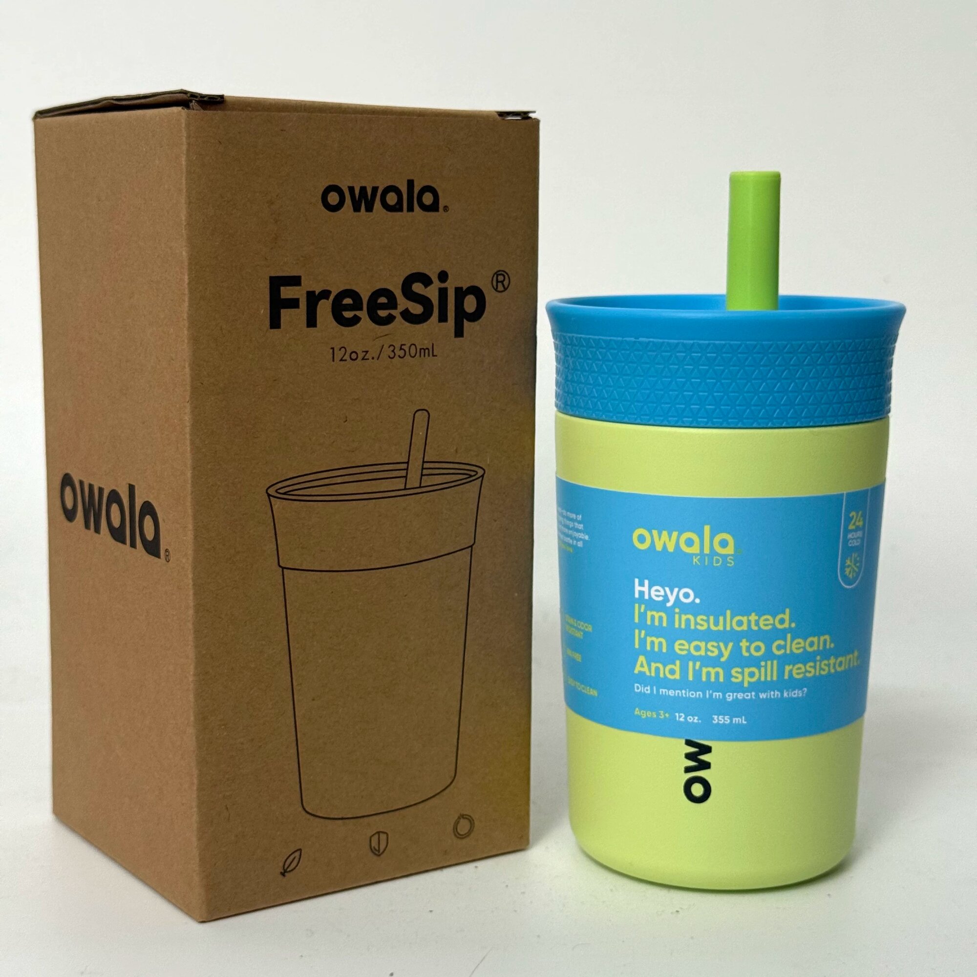 Owala Kids Tumbler 12OZ из нержавеющей стали с подставкой, переливной, дизайн 'Туртли Ауэск', герметичный, 304