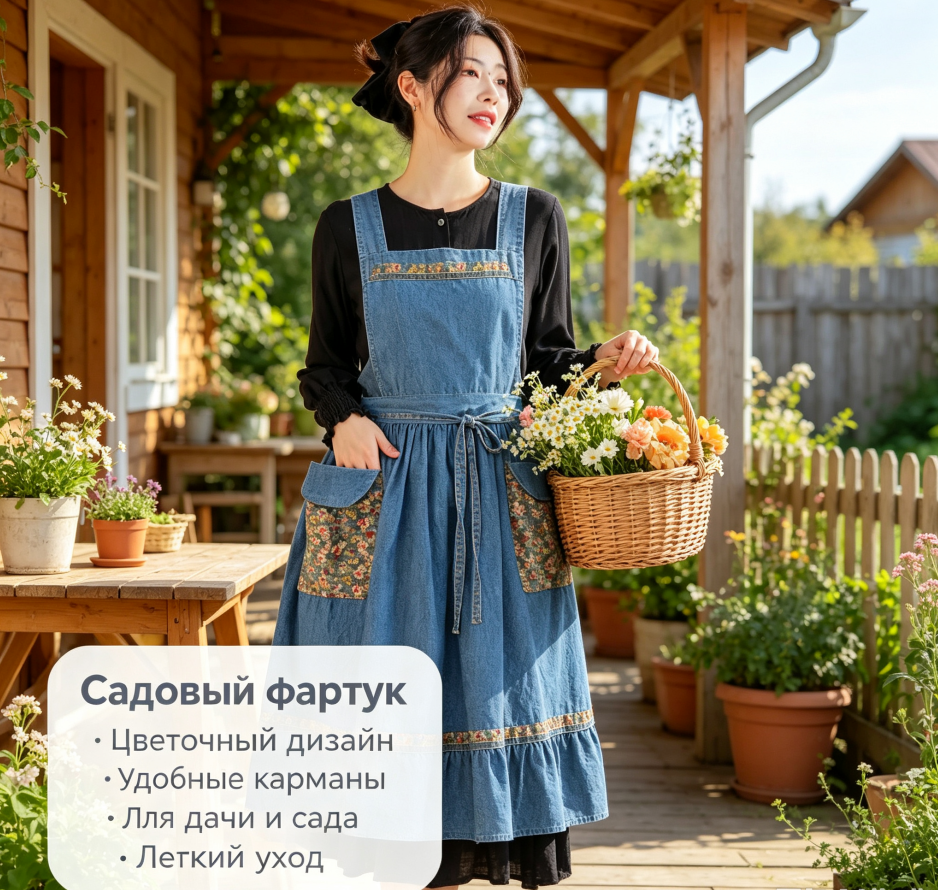 Фартук, Фартук женский из хлопка и льна, французский стиль, для кухни, выпечки, садоводства, с карманами, длинный