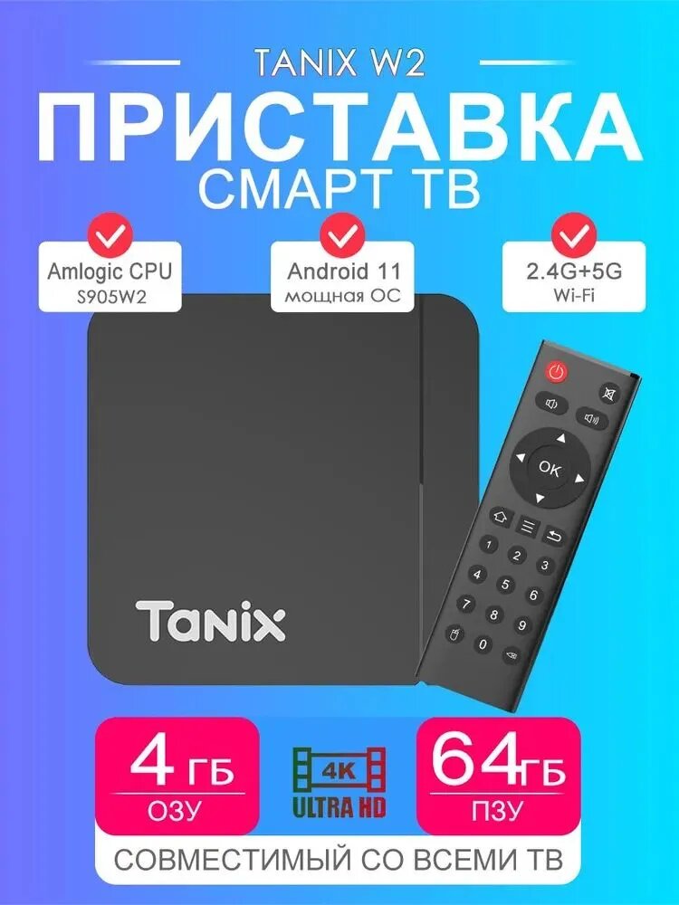 Сетевая приставка Медиаплеер Tanix W2 4/64GB TV Box, CD-проигрыватель