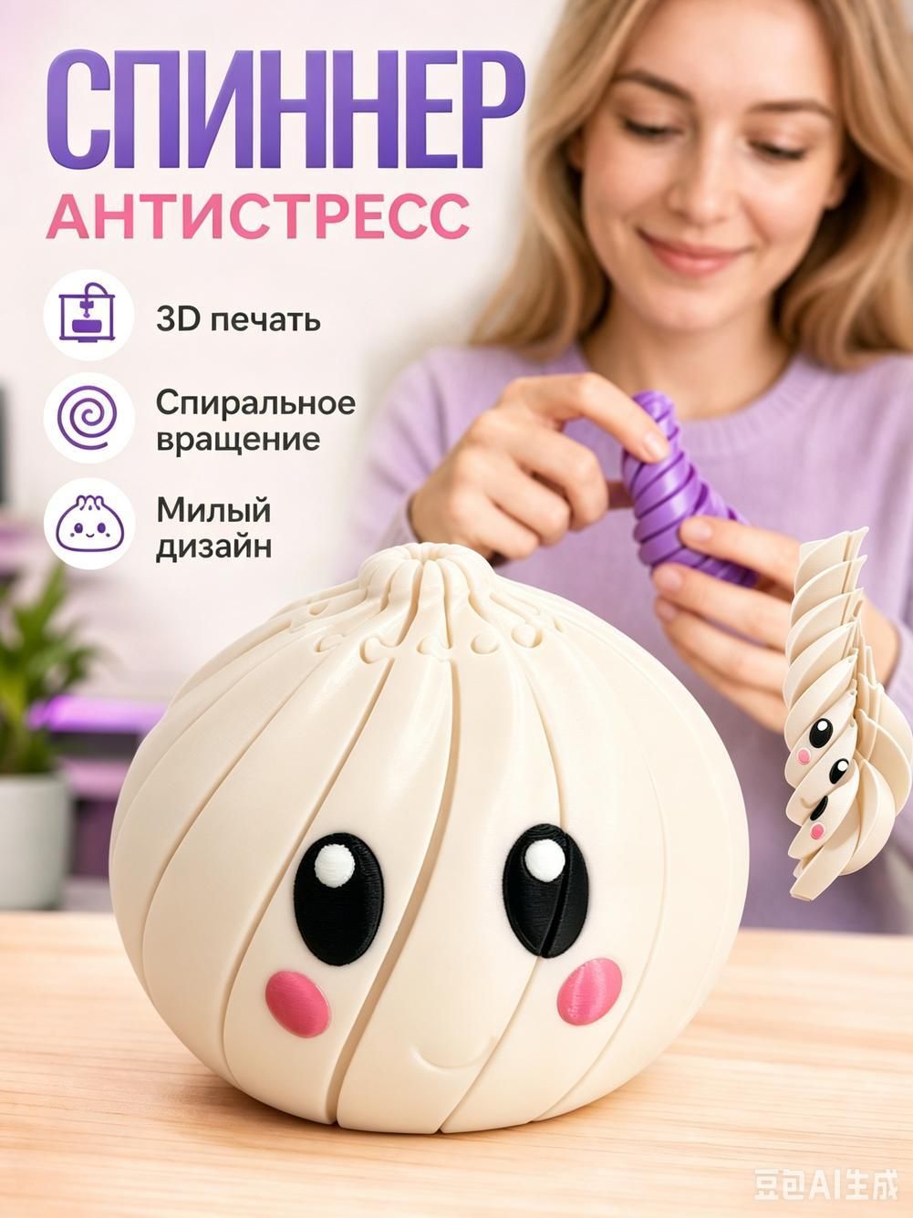Игрушка-антистресс трансформер баоцзы 3D печать складной шар 1 шт