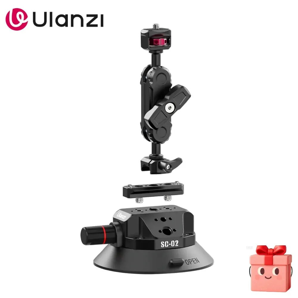 Вакуумная присоска Ulanzi SC-02 с креплением Magic Arm / Кронштейн держатель на присоске для Камеры / Телефона /