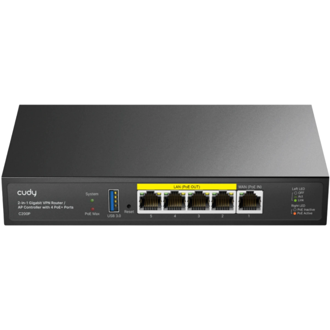 C200P CUDY Маршрутизатор CUDY C200P 2-IN-1 SMB Router / AP Controller, 1 Gigabit Ethernet + 4 Gigabit PoE+ PSE Ports +